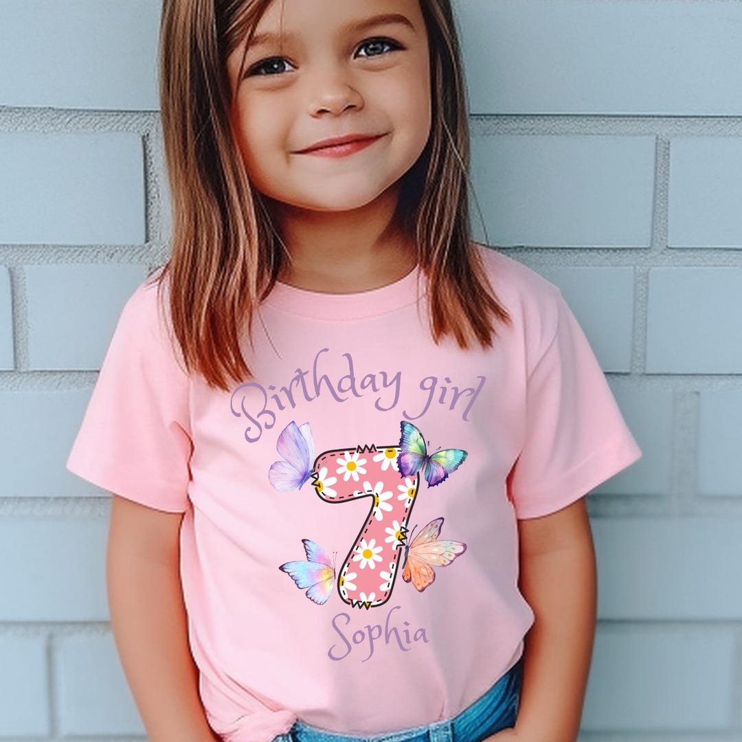 Girls Butterfly Birthday Shirt, Custom Name and Age - Etsy