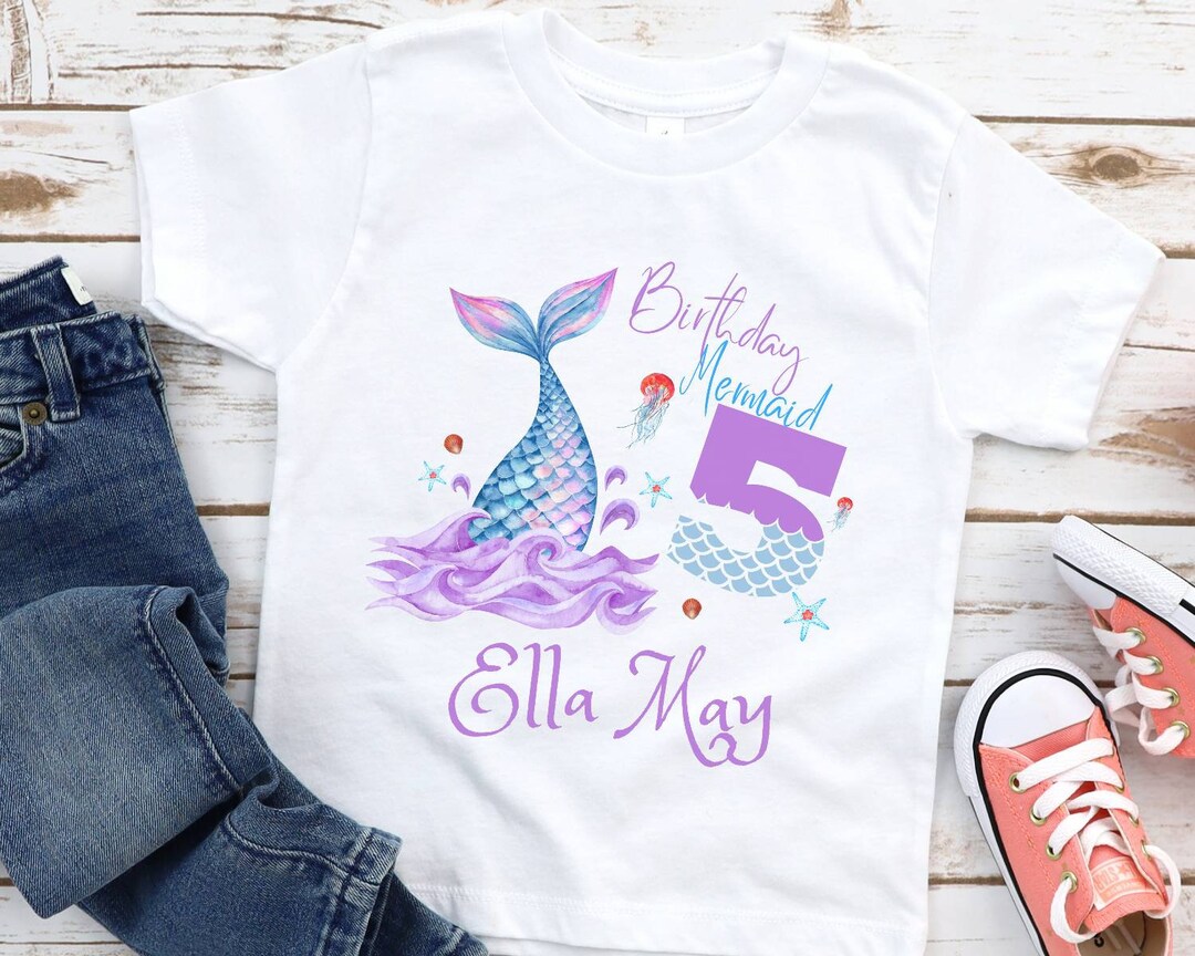 Personalized Mermaid Birthday Shirt for Girls, Mermaid Birthday Shirt 5 ...