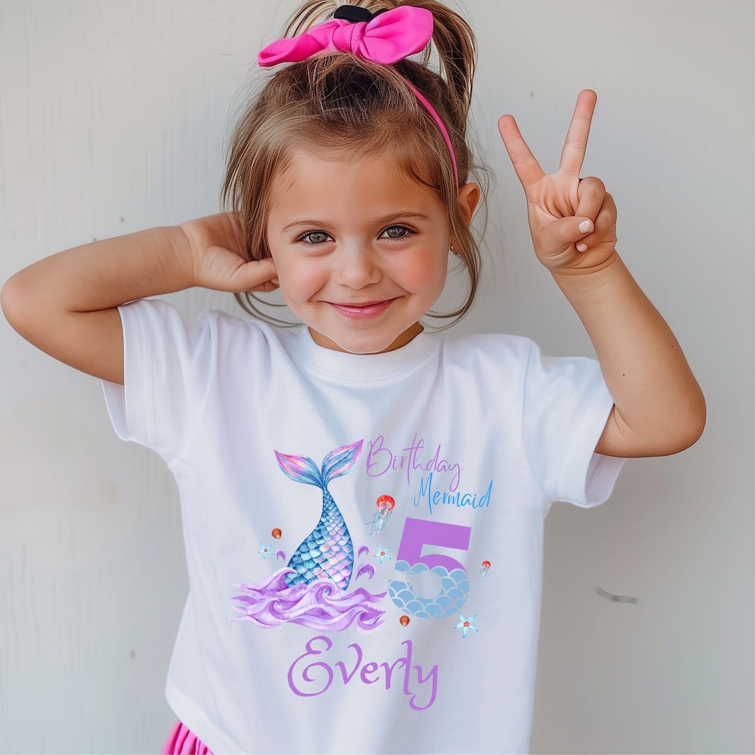 Personalized Mermaid Birthday Shirt for Girls, Mermaid Birthday Shirt 5 ...