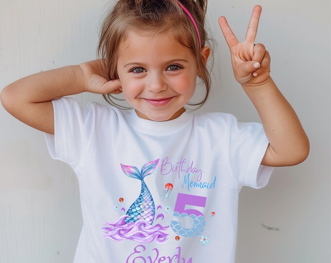 Personalized Mermaid Birthday Shirt for Girls, Mermaid Birthday Shirt 5 ...