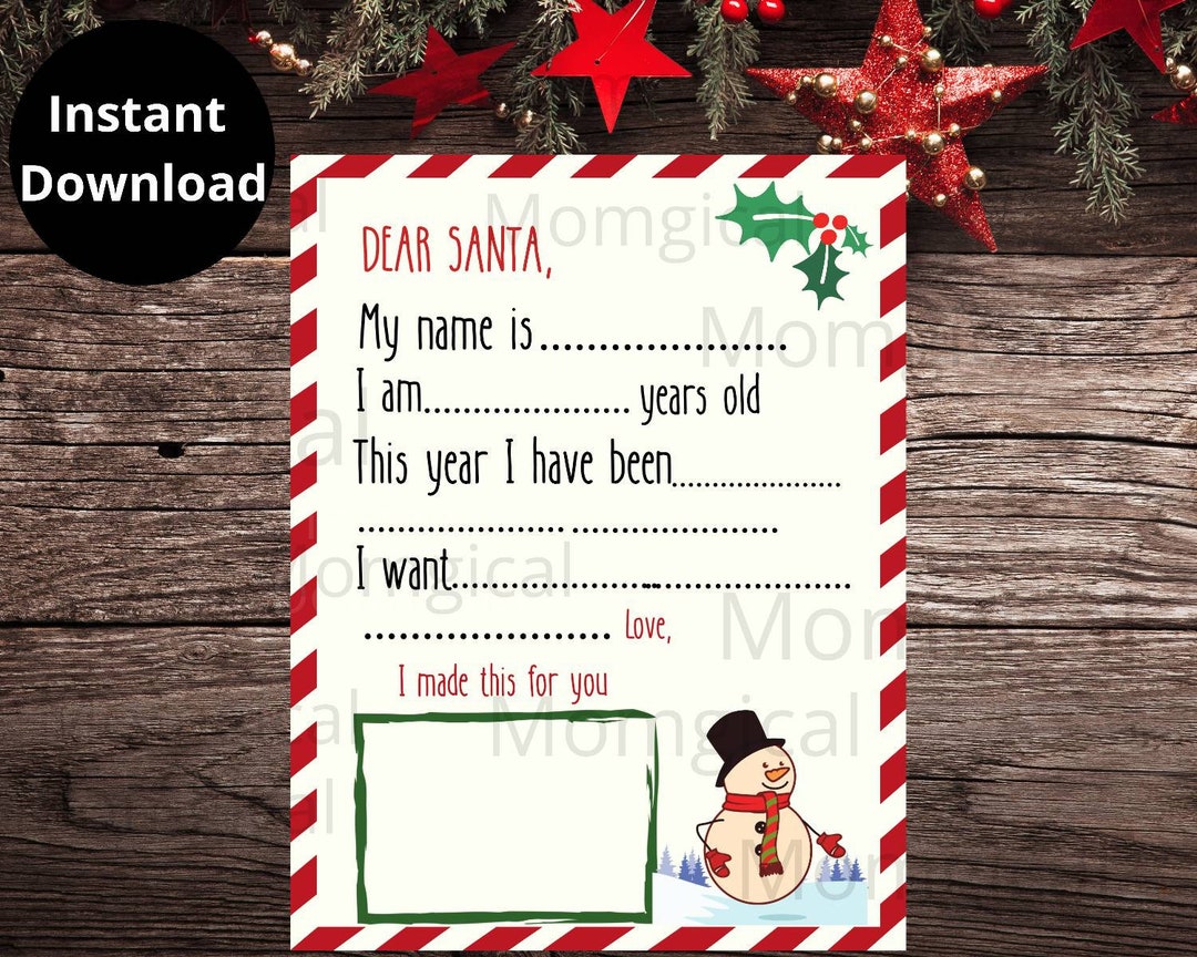 Carta descargable a Santa, carta imprimible a santa, carta digital a ...