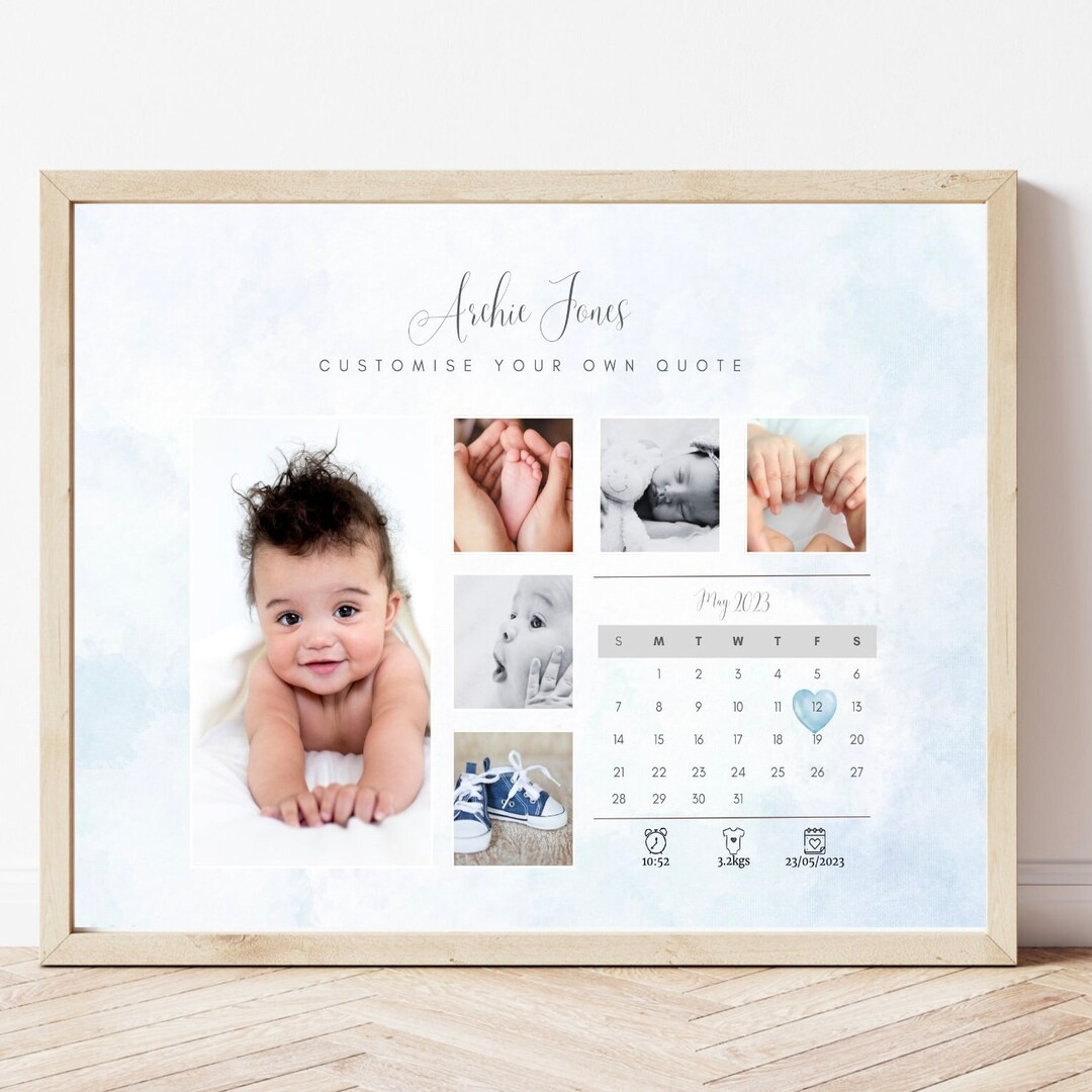 Personalised Baby Print, Baby Photo, Baby Boy Nursery, Birth Stats ...