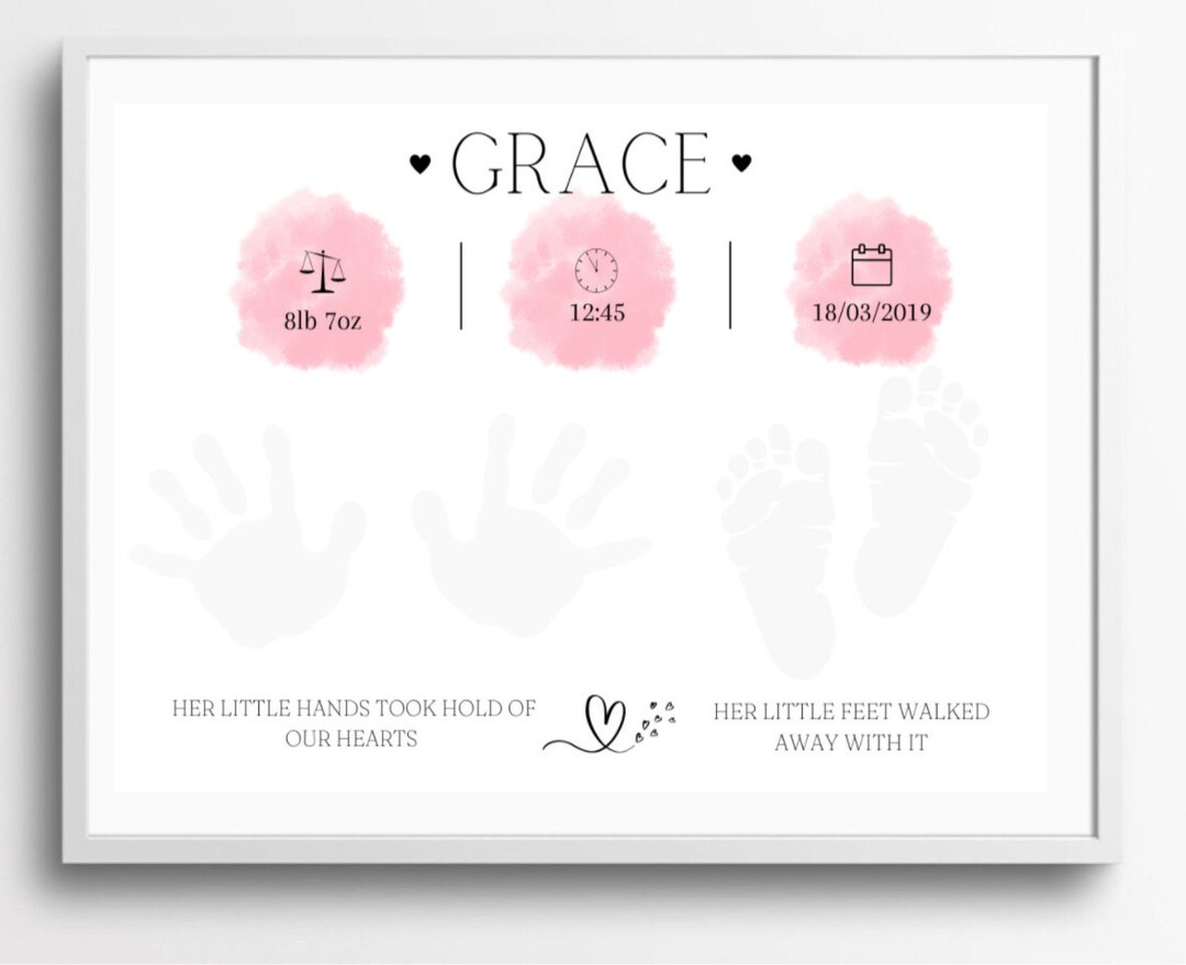 Personalised Baby Print, Birth Details, Baby Girl Nursery Decor, New ...
