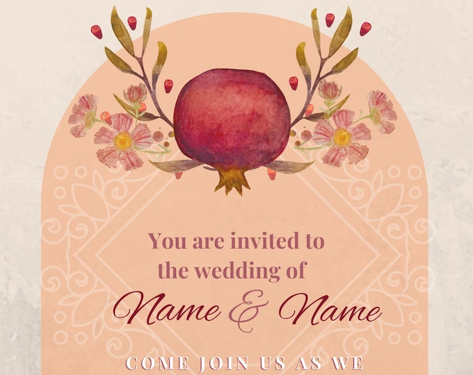 Pomegranate Wedding Invitation Template Rustic Digital Invitation ...