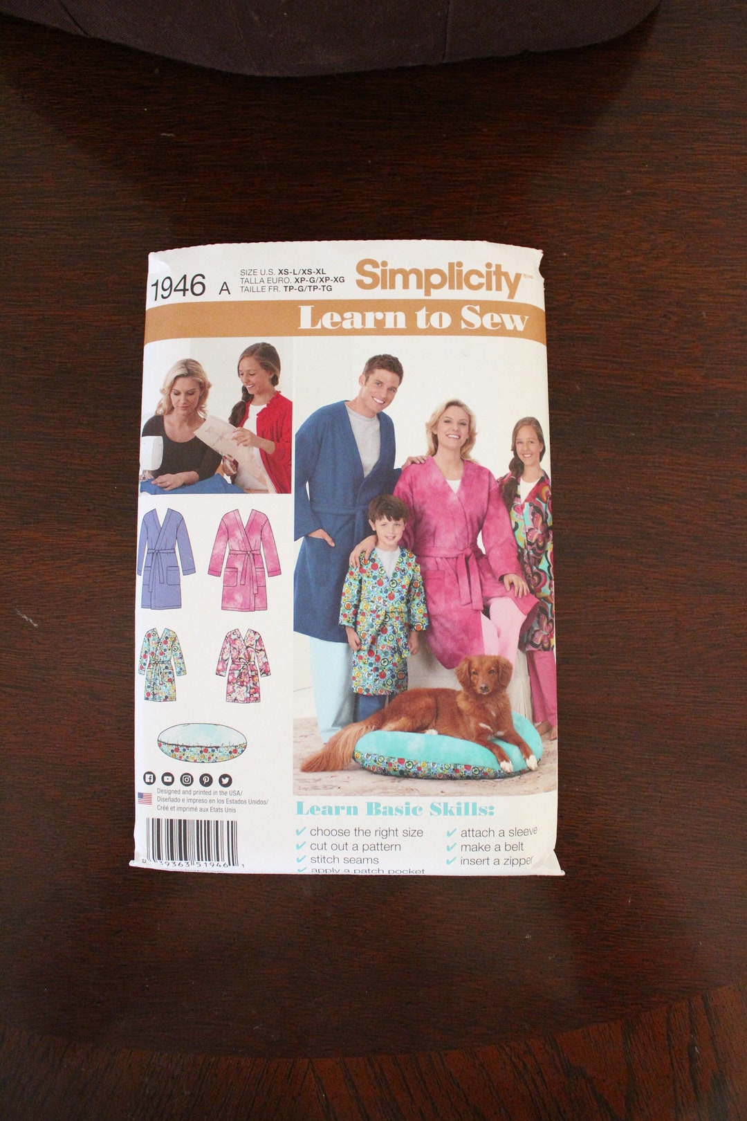 Simplicity Learn to Sew S1946 Unisex Child's Teen' and Adults' Robe W ...