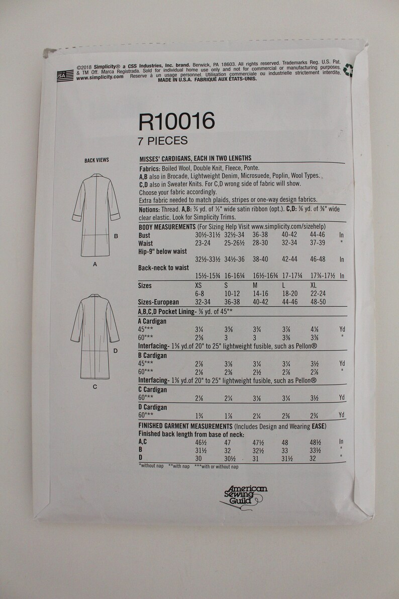 Cardigan / Coatigans W Easy Variations, Simplicity S8742 Misses', Knit ...