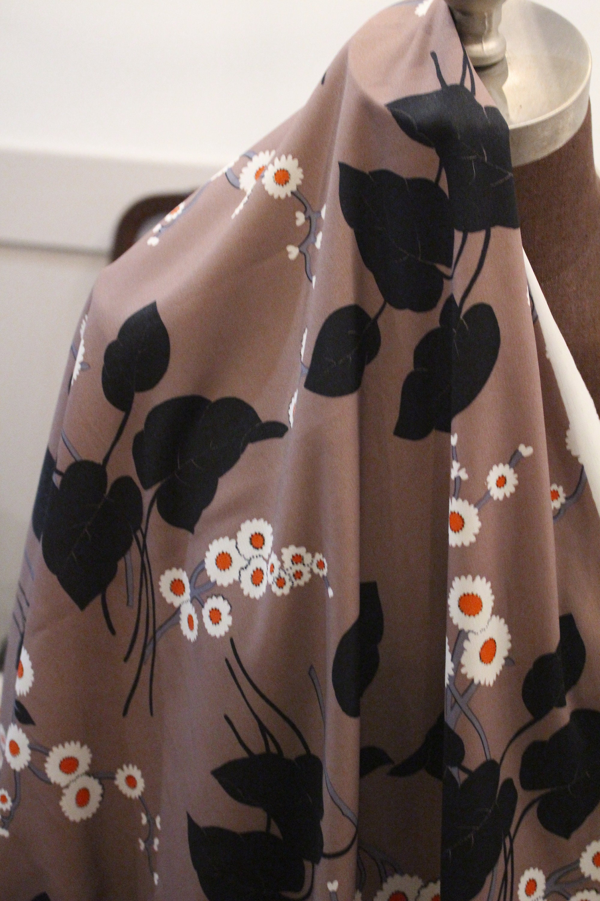 Vintage Floral Fabric, Drapey Polyester in Shades of Brown, Black ...