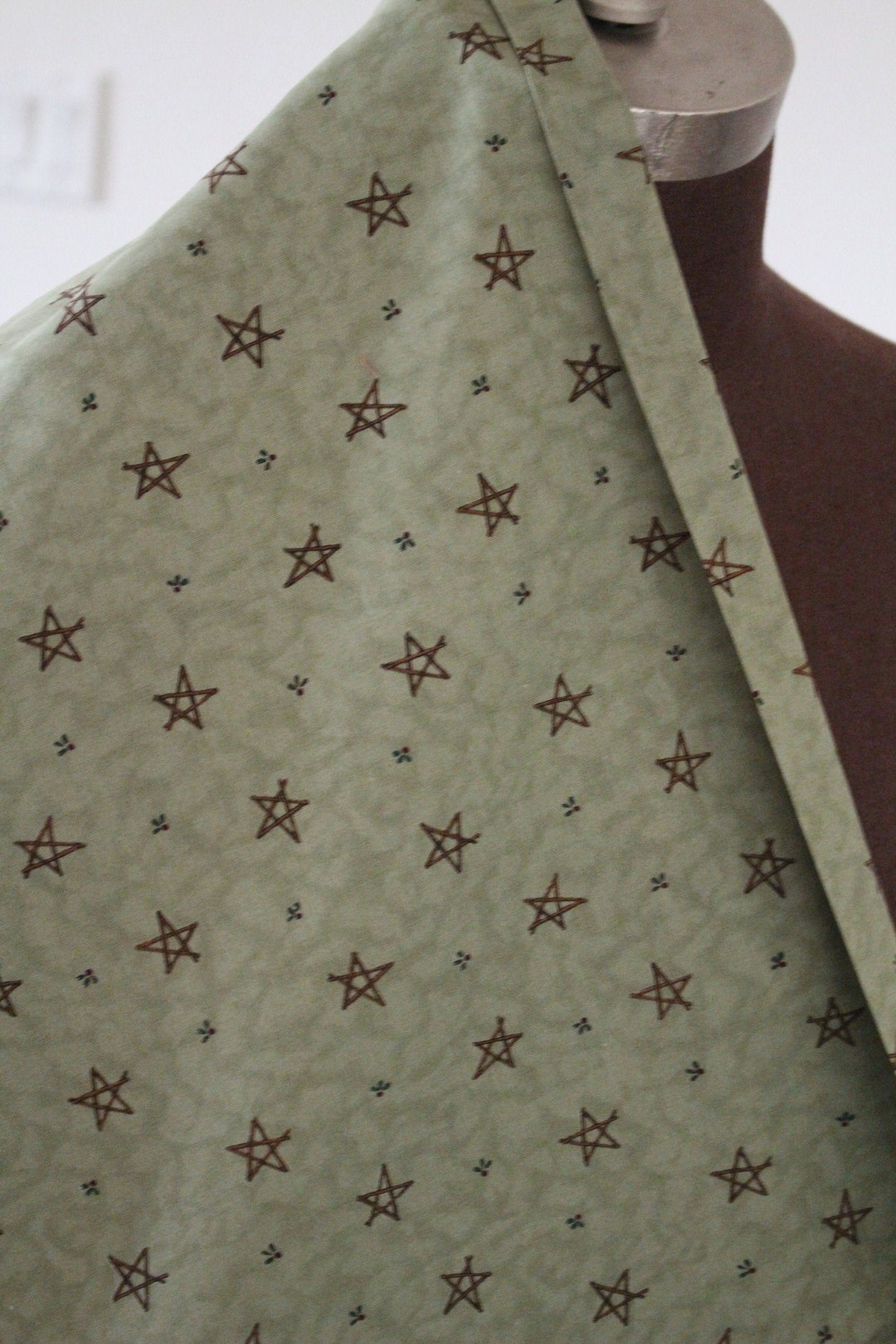 Moda Fabrics Green Background Rustic Brown Stars, All Over Print ...