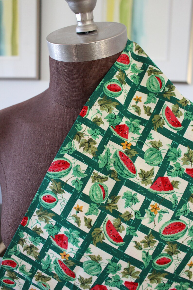 Vintage VIP Cranston Print Works Co. Green Trellising Red - Etsy