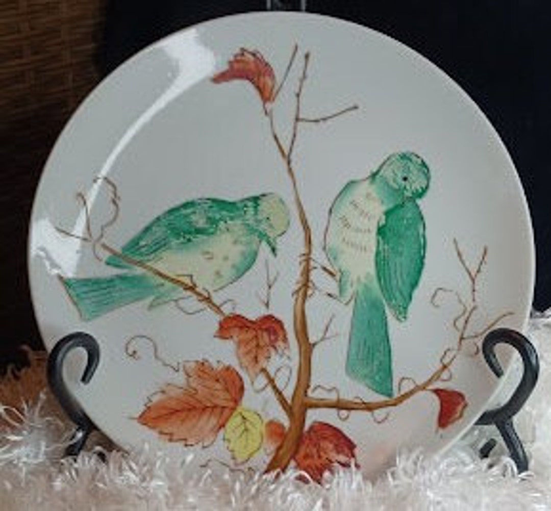 Collector Bird Plate 8" Hand Painted Blue Birds Maple Tree Vintage - Etsy