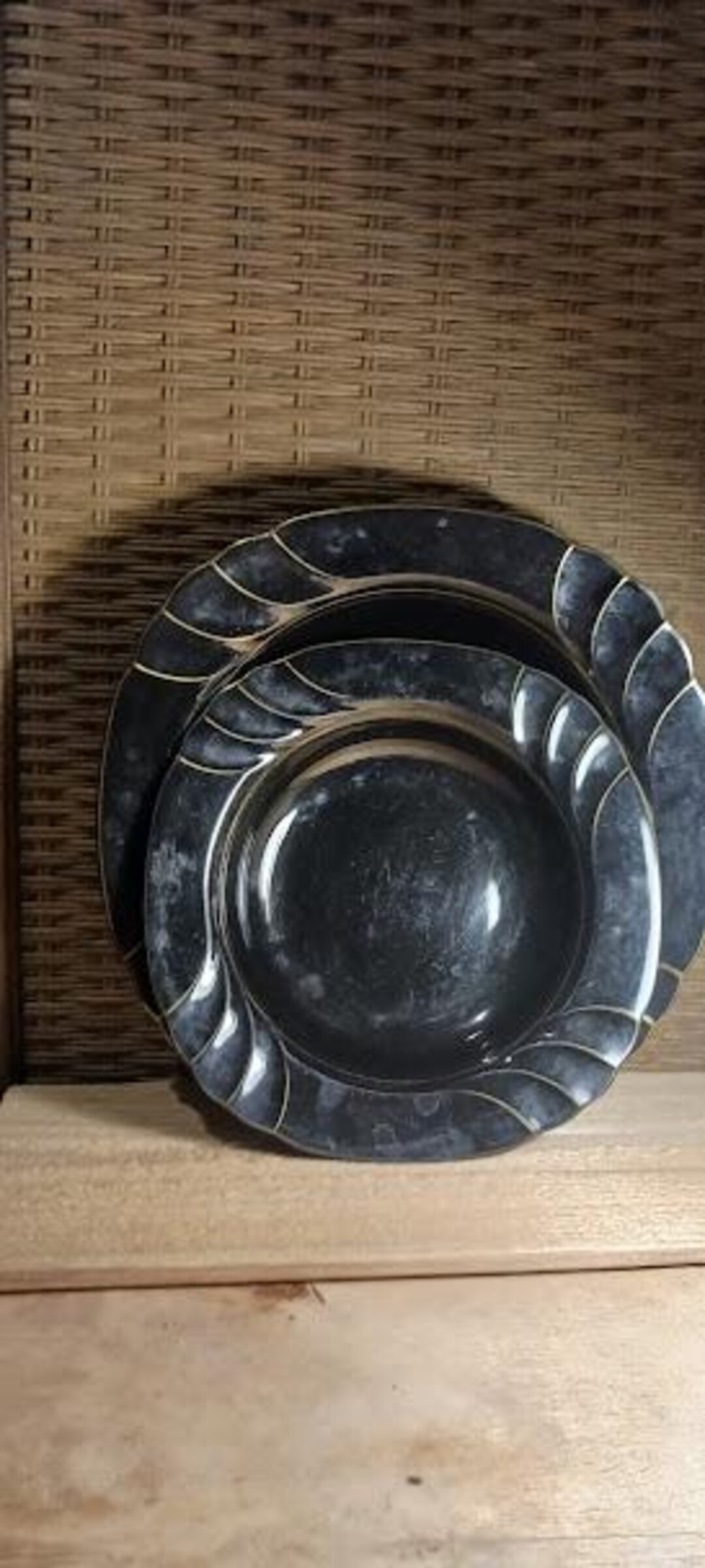 Vintage Ranmaru Japan Porcelain Dinnerware, Black and Gold Wave Design ...