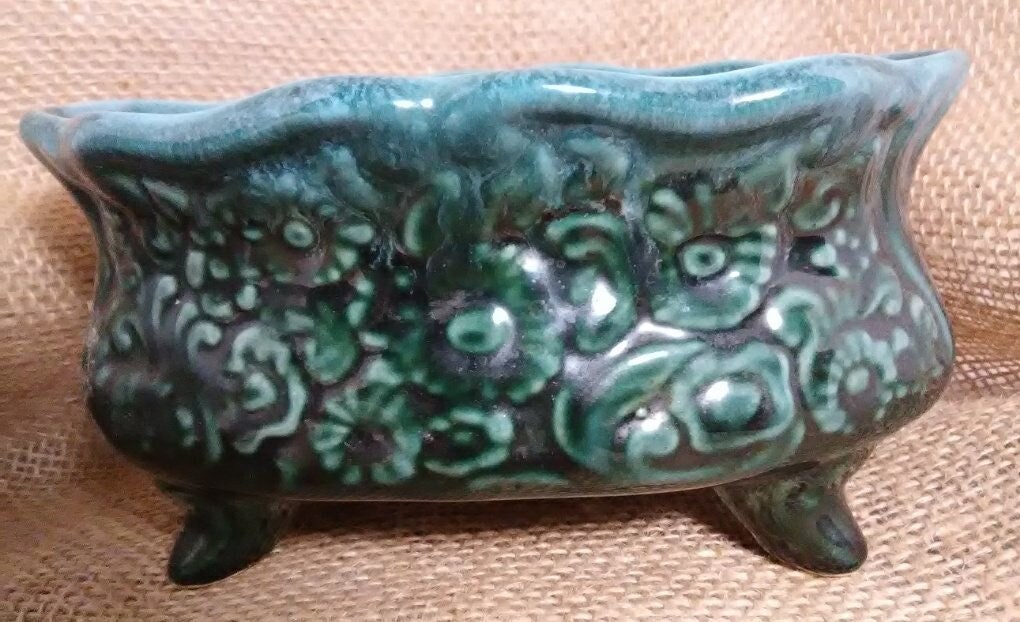 Hull Pottery Planters, Blue Green Flower Pot Drip Glazed Like New ...