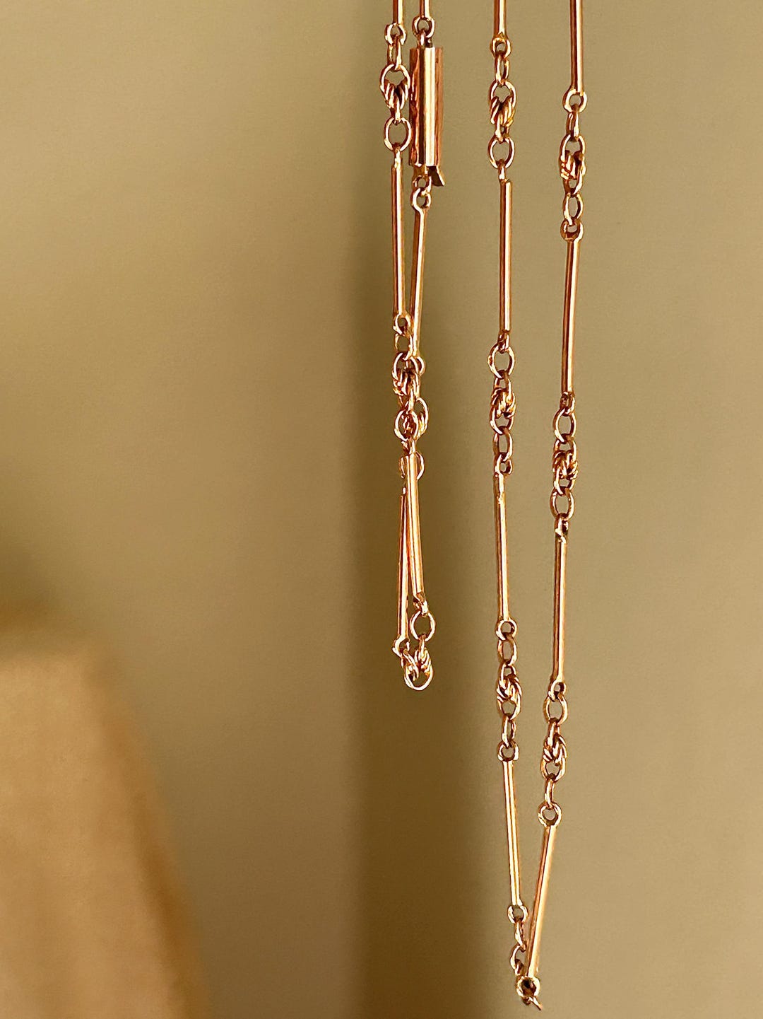 Dainty 9k Gold Love Knot Bar Chain Vintage - Etsy