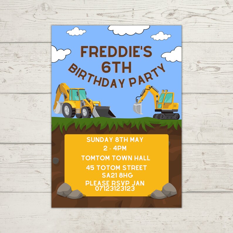Personalized Printable Digger Themed Party Invitations PDF - Etsy