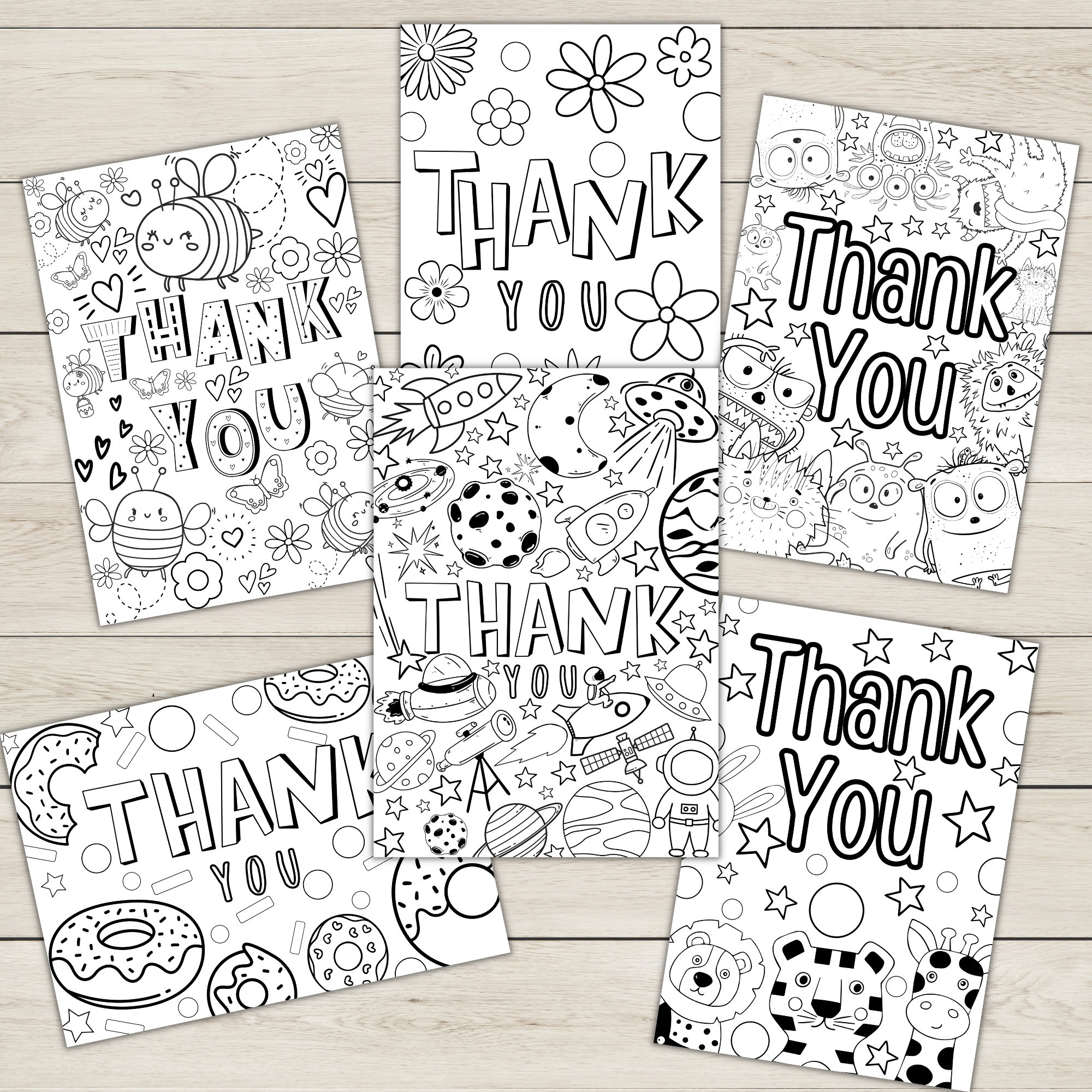 Thank You Colouring Cards Pack of 6 Kids Colouring Cards A6 - Etsy