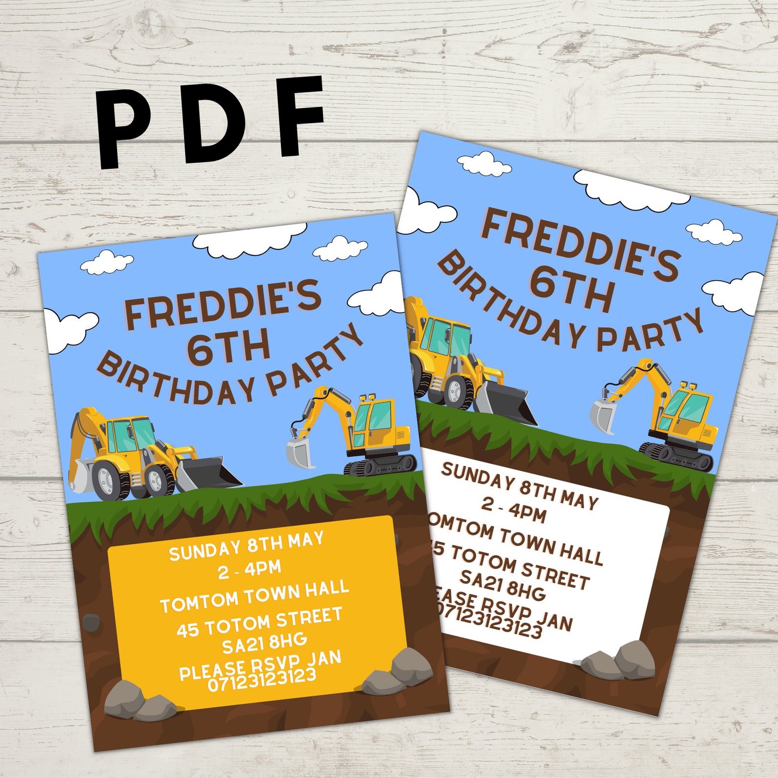 Personalized Printable Digger Themed Party Invitations PDF - Etsy