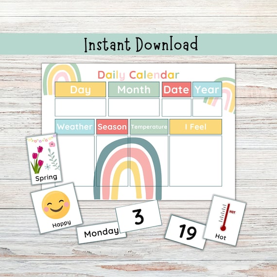 Rainbow Daily Calendar Chart Printable Weather Days of the - Etsy