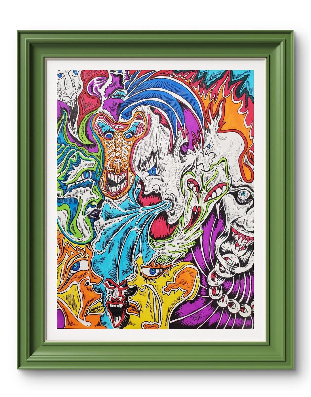 Vibrant Monster Masks Art Print, Colorful Horror Clown Faces, Bold ...