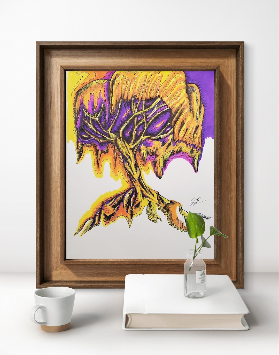 Purple and Yellow Willow Tree Art Print - Vibrant Nature Illustration ...