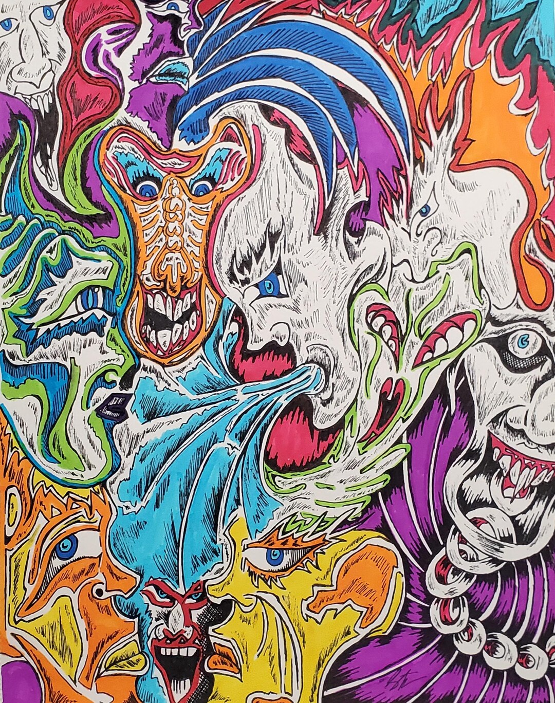 Psychedelic Monster Faces Sticker, Colorful Trippy Art Vinyl Decal ...