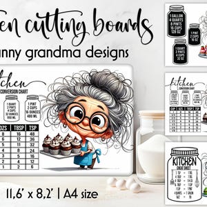 Funny Grandma Kitchen Cutting Board Designs: Measurement Charts PNG ...