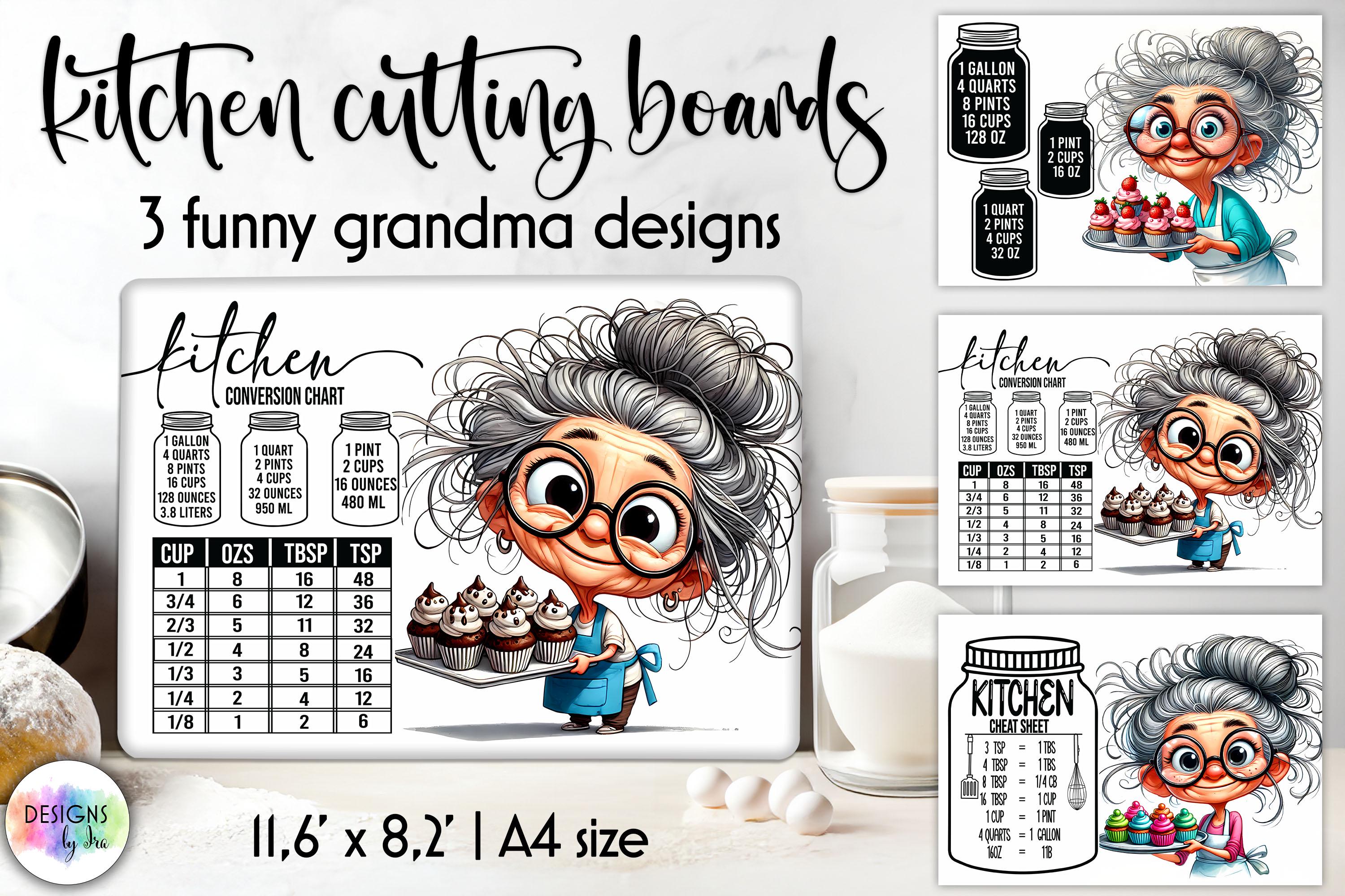 Funny Grandma Kitchen Cutting Board Designs: Measurement Charts PNG ...