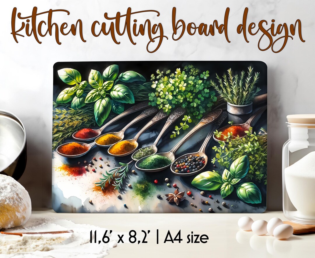 Spices & Herbs Cutting Board Design: Kitchen Printable (PNG) - Etsy