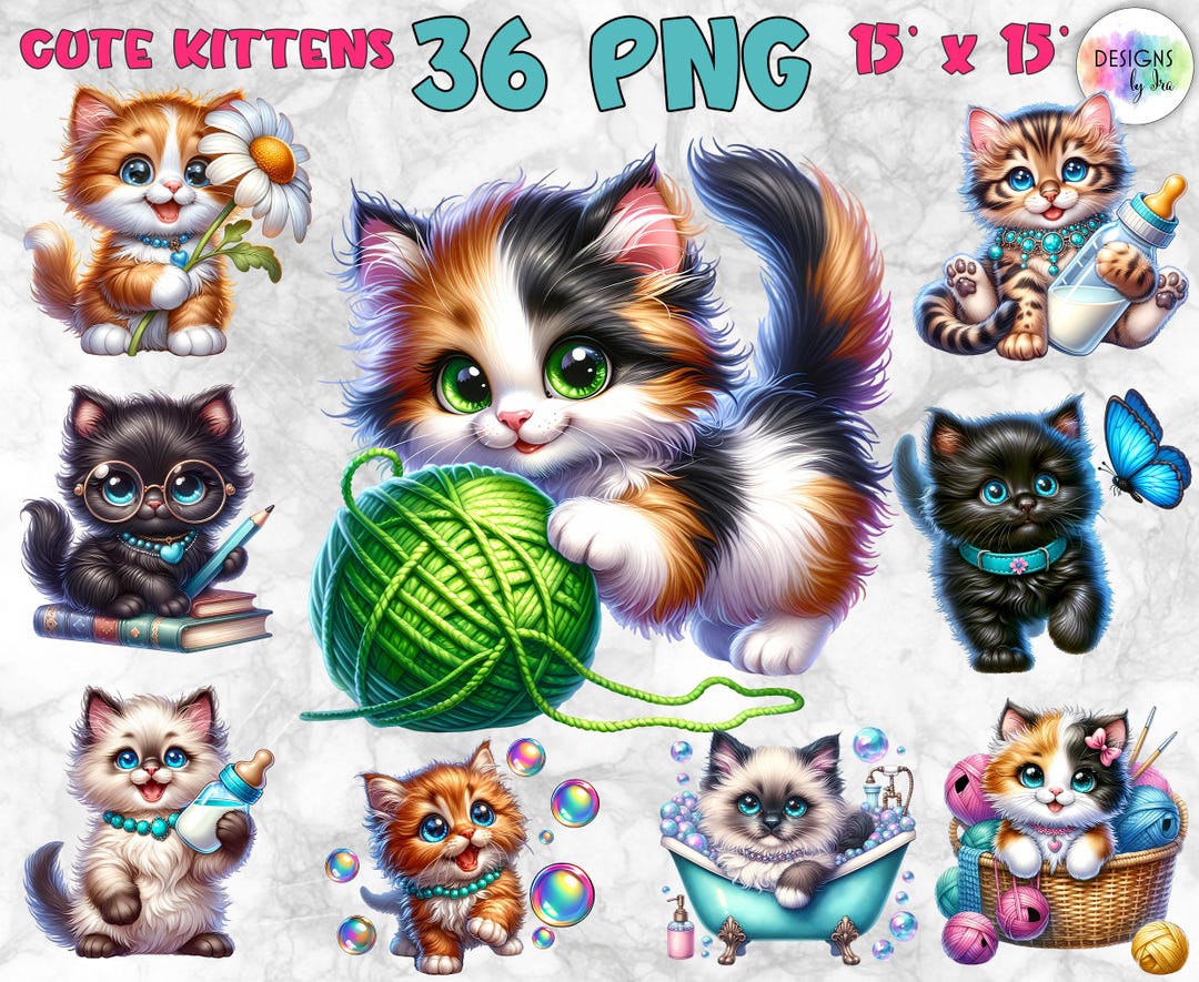 Cute Kitten Clipart | Adorable Cats Illustrations | Playful Cartoon ...