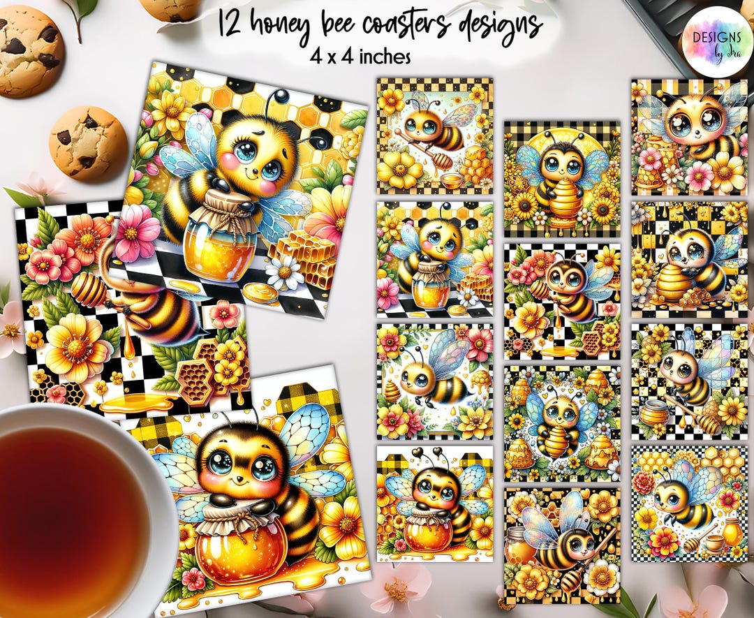 Honey Bee Coaters Bundle | Cute Bumblebee Coasters | Honeycombs and ...