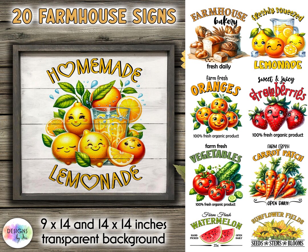 Farmhouse Signs Bundle | Cottagecore Farm Signs | Fresh Lemonade Sigh ...