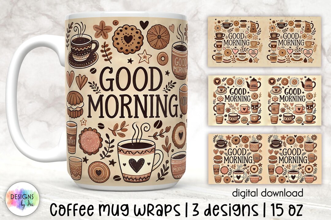 Coffee Mug Wrap Design | Morning Coffee Mug Design | Coffee Lover Mug ...