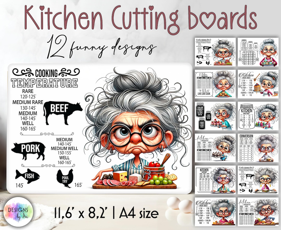 Funny Grandma Kitchen Cutting Board Designs: Measurement Charts PNG ...