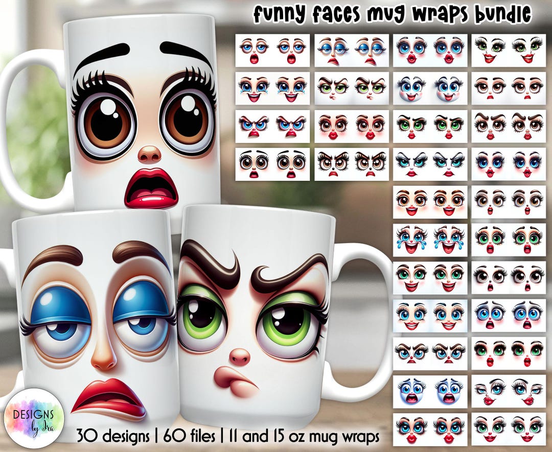 Funny Faces Mug Wrap Bundle: Sarcastic Cartoon PNG (digital Download ...