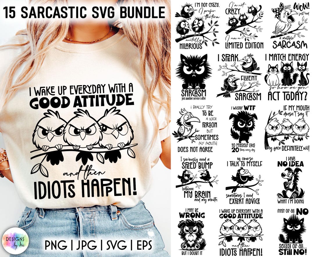 Grumpy Birds Sarcastic Quote SVG Bundle: Funny Cat Lover Print (digital ...