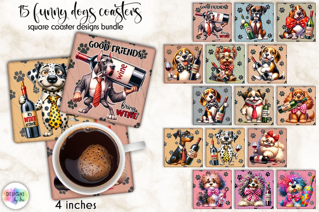 Funny Dogs Coaster Sublimation Bundle | Square Coaster Designs Bundle ...