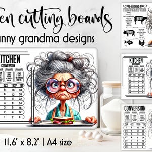Funny Grandma Kitchen Cutting Board Designs: Measurement Charts PNG ...