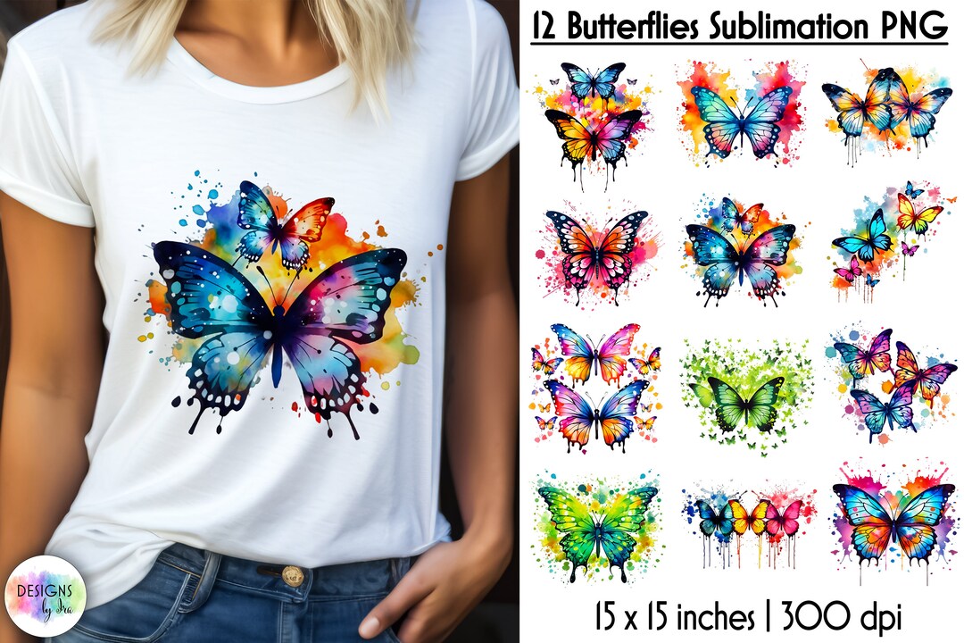 Watercolor Butterflies Sublimation Bundle: Colorful Summer Shirt Print ...