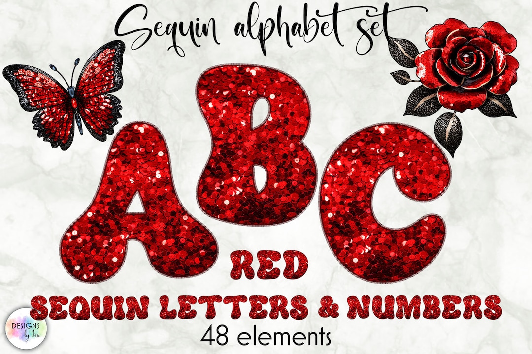 Red Sequin Alphabet Sublimation Set | Glitter Letters and Numbers ...