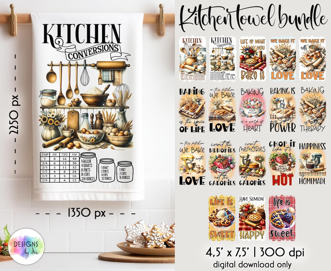 Kitchen Towel Sublimation Bundle | Watercolour Baking Sublimation | We ...