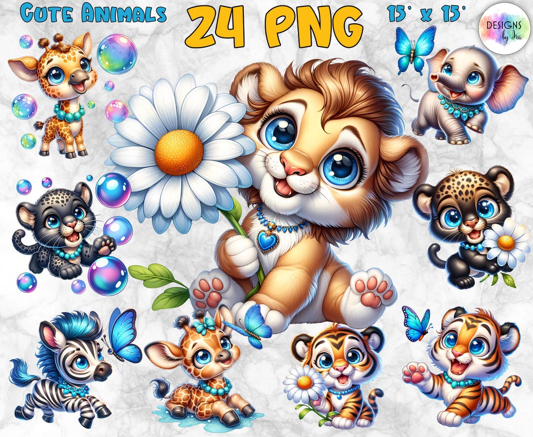 Safari Baby Animals Clipart | Cute Animals PNG | Jungle Animals Clipart ...