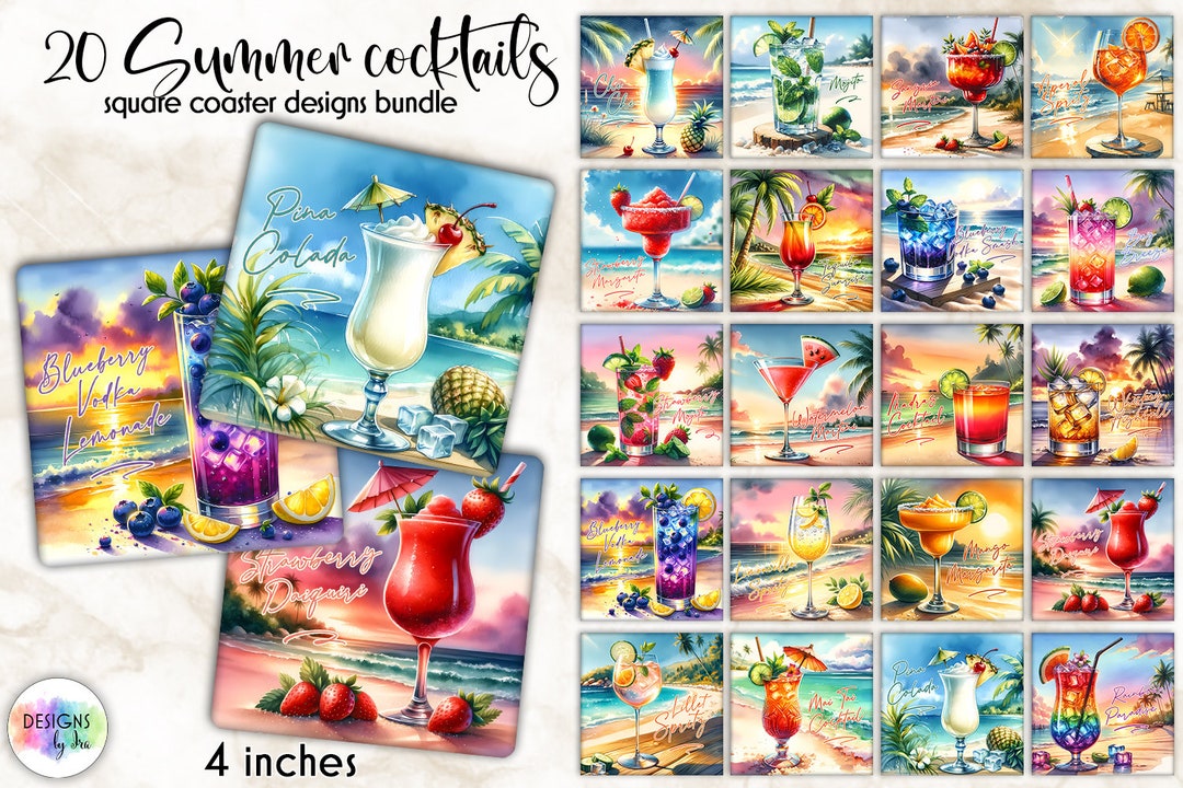 Tropical Beach Coaster: Summer Cocktails Sublimation Bundle (digital ...