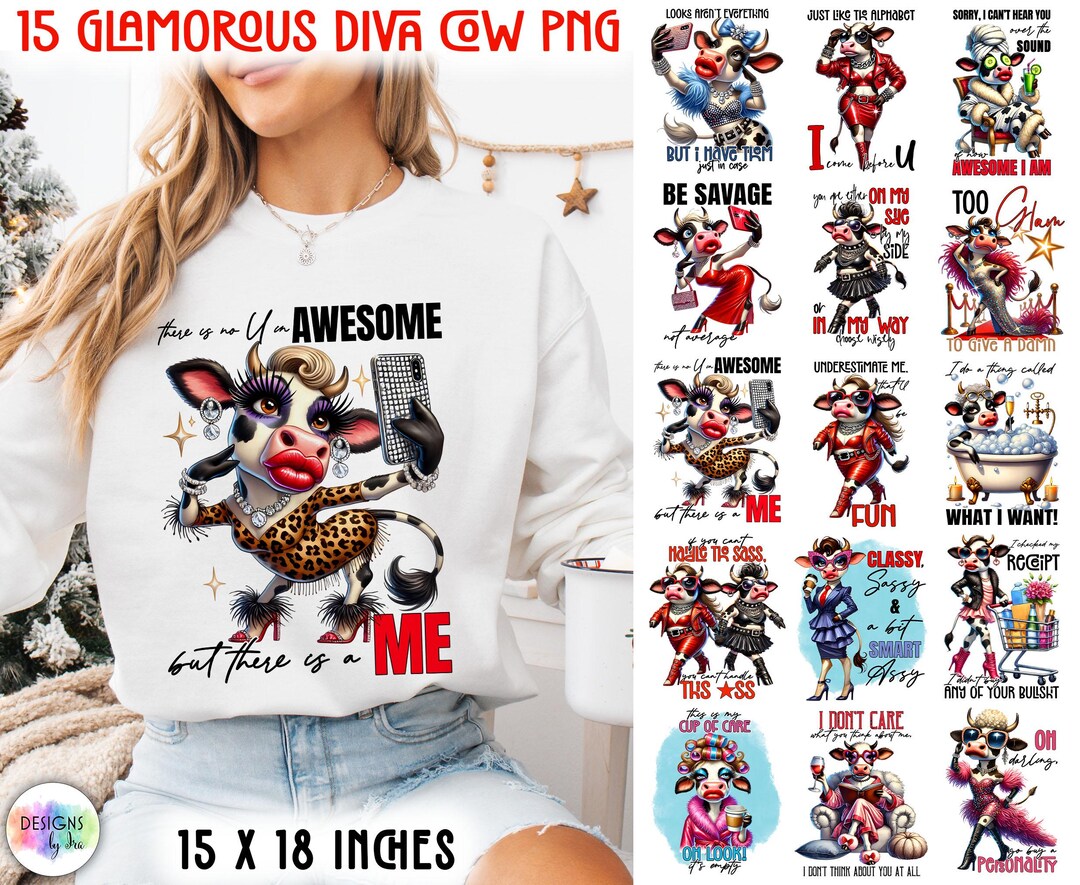 Funny Cow PNG Bundle: Sassy Diva Sublimation Designs (digital Download ...