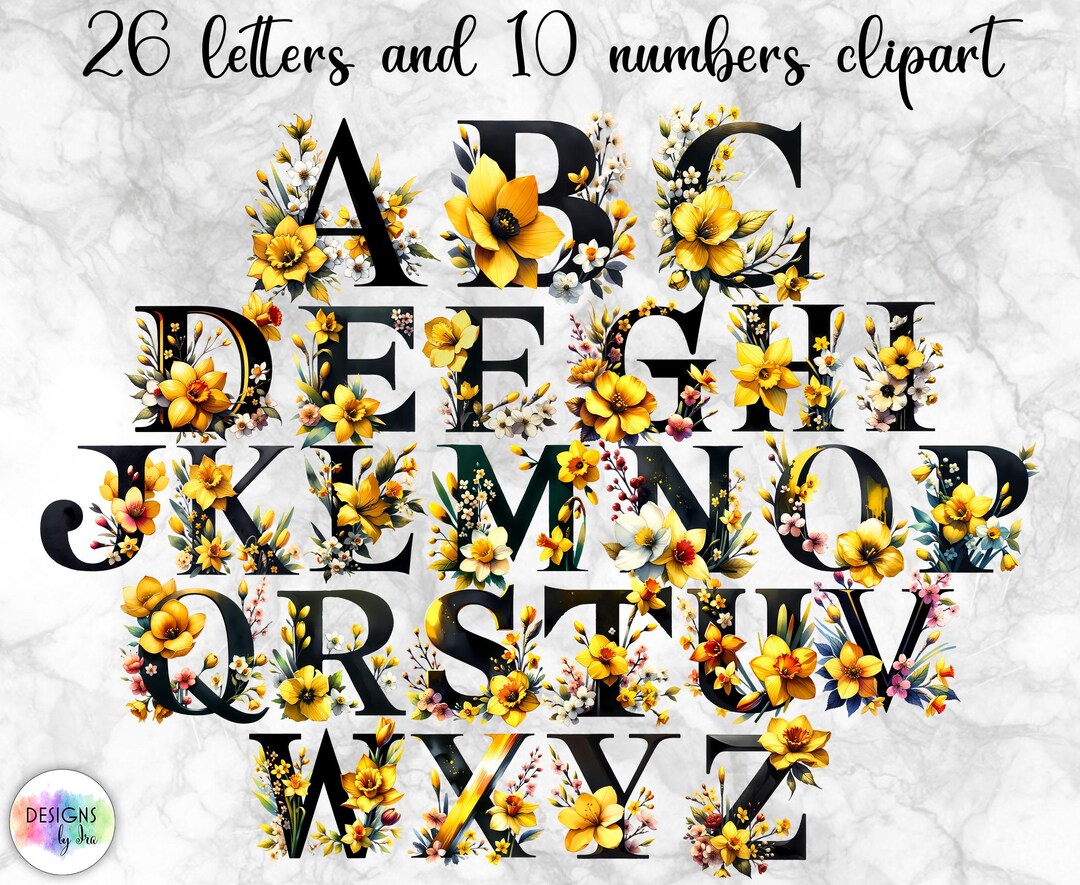 Spring Flowers Alphabet Letters | Floral Monograms PNG | Daffodil ...