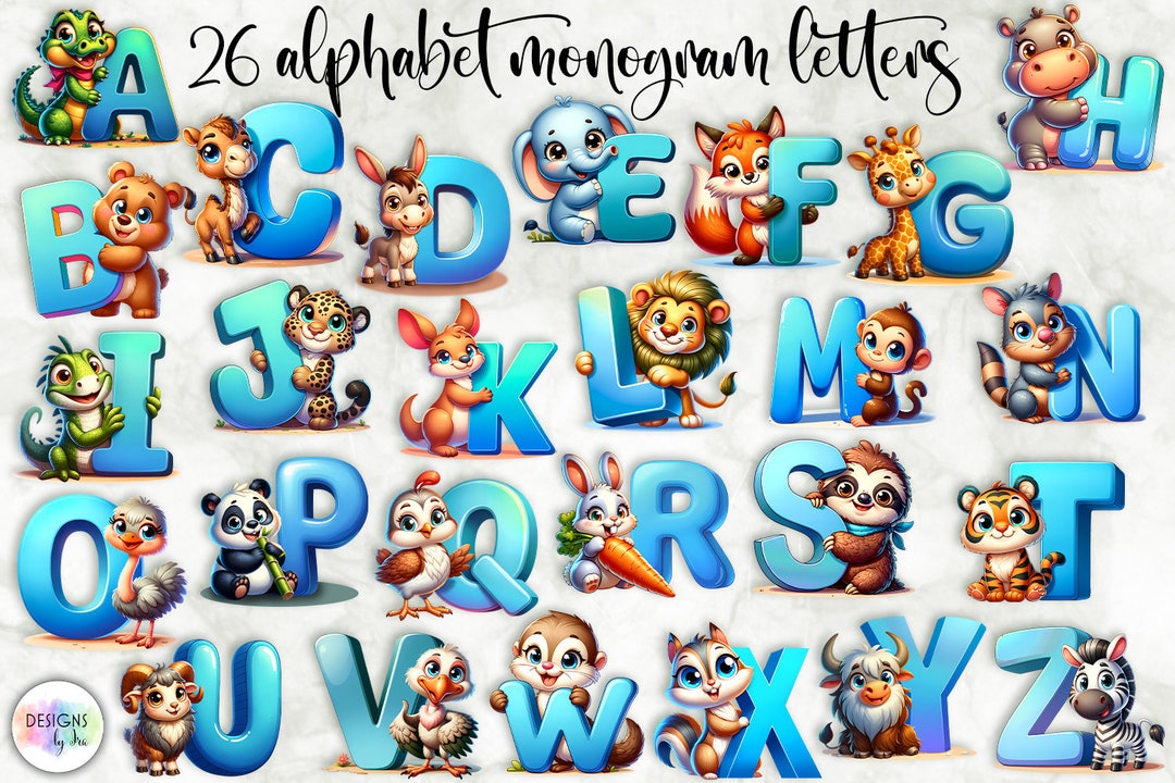 Nursery Alphabet Sublimation Bundle | Cute Kids Monogram Bundle | Baby ...