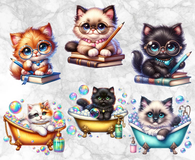 Cute Kitten Clipart | Adorable Cats Illustrations | Playful Cartoon ...