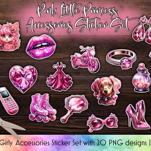 Pink Princess Accessories Sticker Pack | Little Doll Stickers Bundle ...