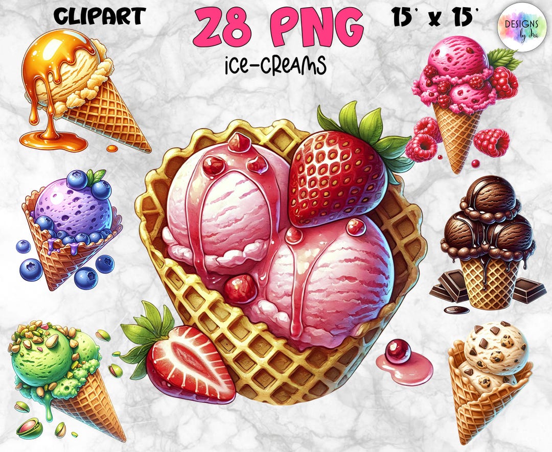 Ice Cream Clipart Bundle, Summer Dessert Clipart, Cute Ice Cream Cones ...