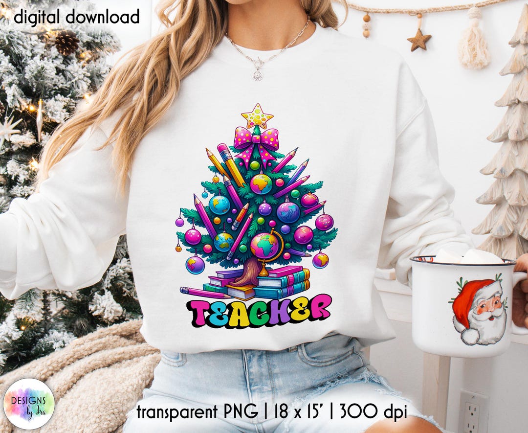 Teacher Christmas Sublimation Verry Merry Teacher PNG Christmas Teacher ...