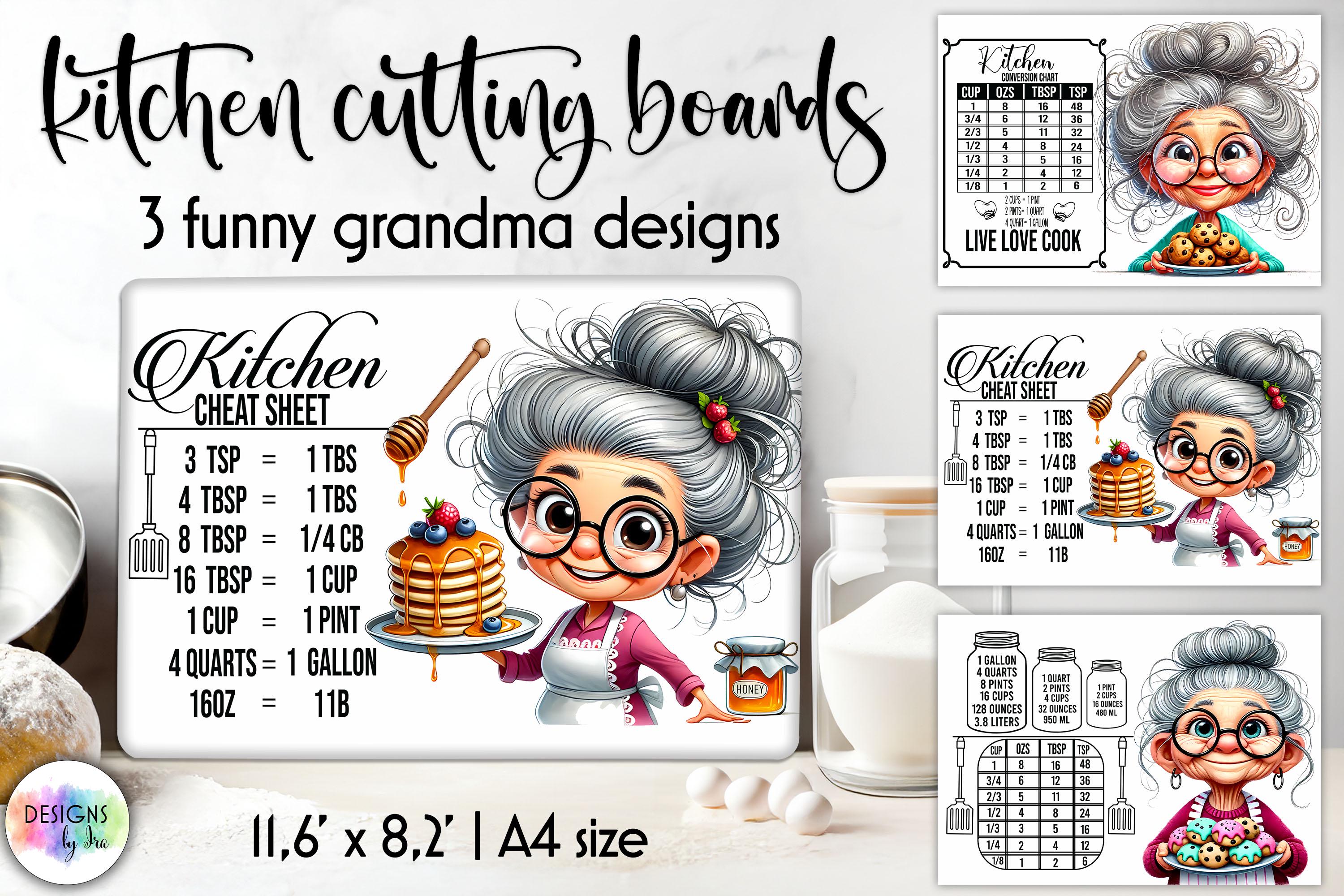 Funny Grandma Kitchen Cutting Board Designs: Measurement Charts PNG ...