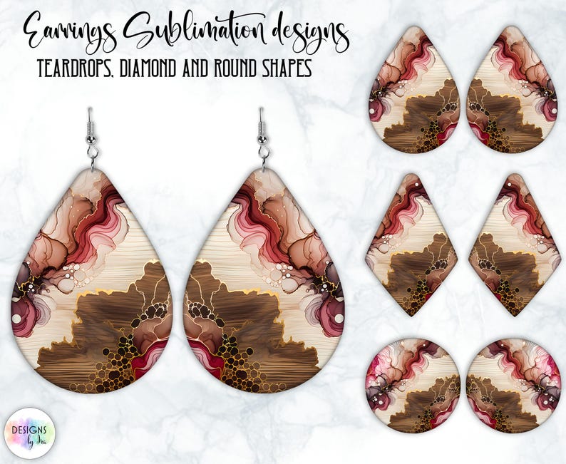 Sublimation Earrings Bundle: Fluid Art Teardrop, Diamond & Round PNG ...